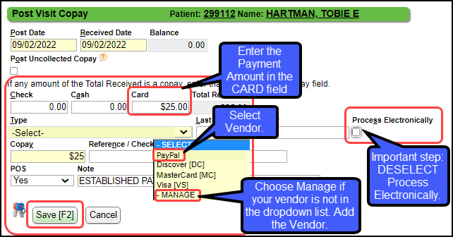 Patient Copay/Account Payment from Appointment