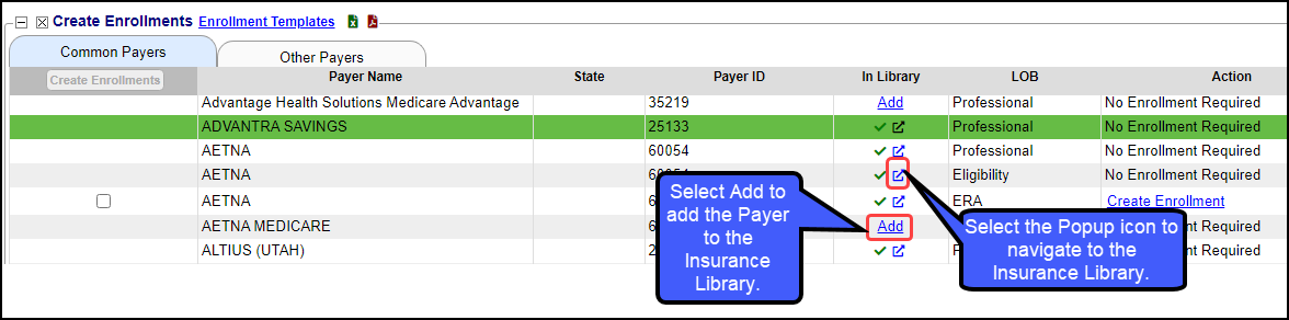 Enrollments: Create Enrollments Panel