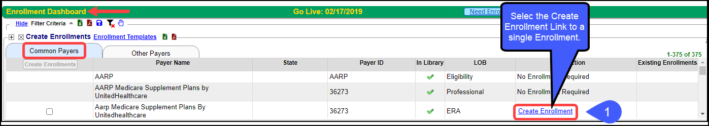Enrollments: Create Enrollments Panel