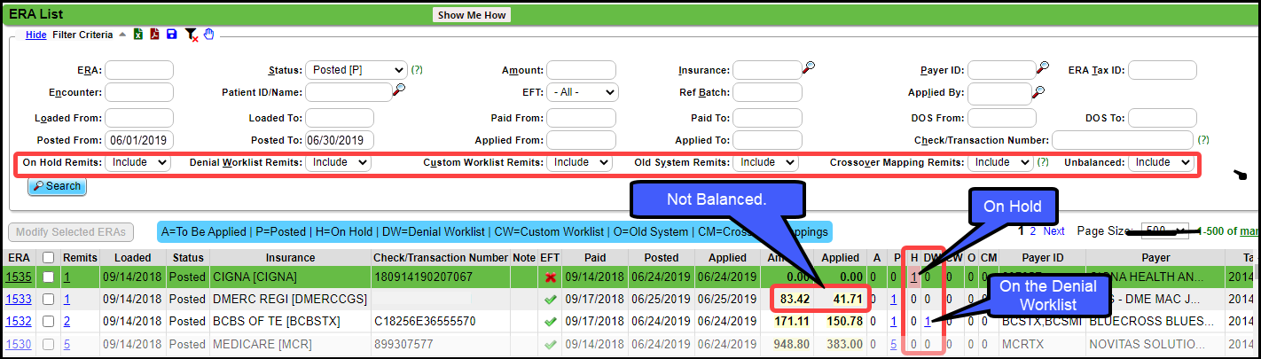 Manage ERAs from the ERA List Screen
