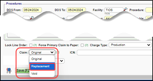 Send Replacement/Corrected Claim/Delayed Reason/Void