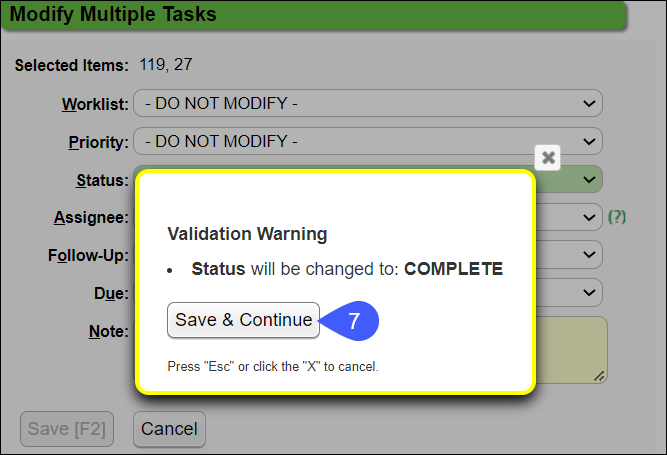 Modify or Complete One or Multiple Worklist Tasks